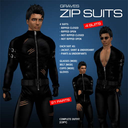 Second Life Marketplace - GRAVES Zip Suits - 4 leather latex catsuits