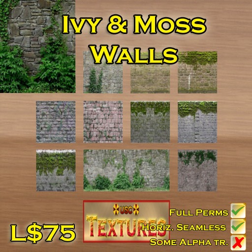 Second Life Marketplace - USC Textures - Ivy and Moss Walls