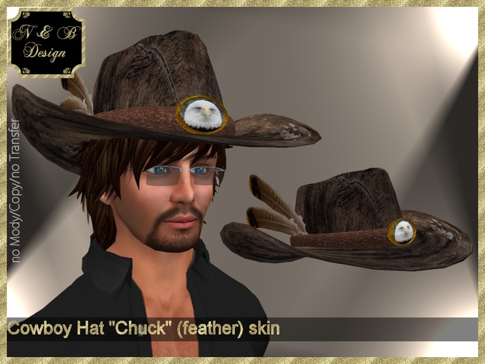 Second Life Marketplace - *N & B Design* Cowboy Hat "Chuck" (feather) skin