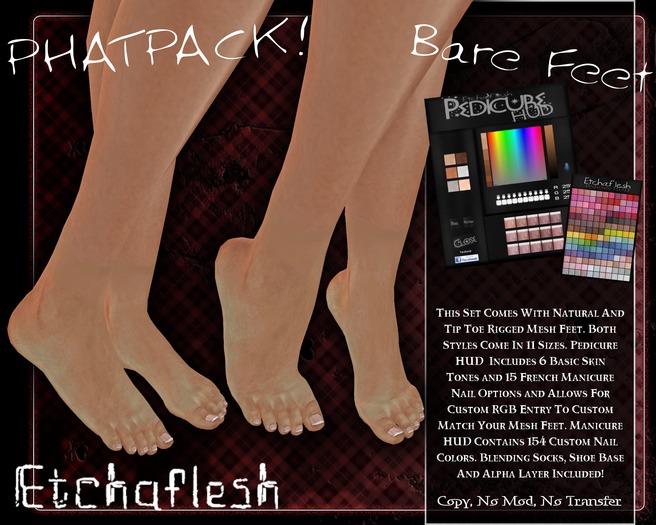 Second Life Marketplace - [Etchaflesh] Bare Feet V2 Phatpack W/ HUD ...