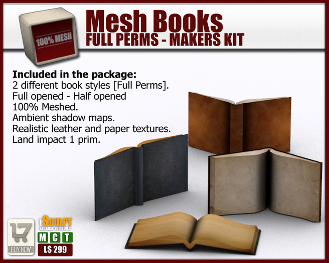 Second Life Marketplace - [iSculpt] Mesh Books Full Perms - Makers Kit