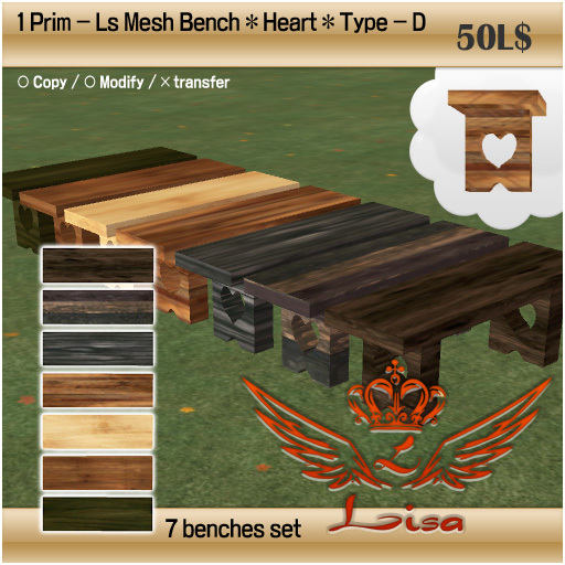 Second Life Marketplace - Ls mesh bench (Heart-D set)