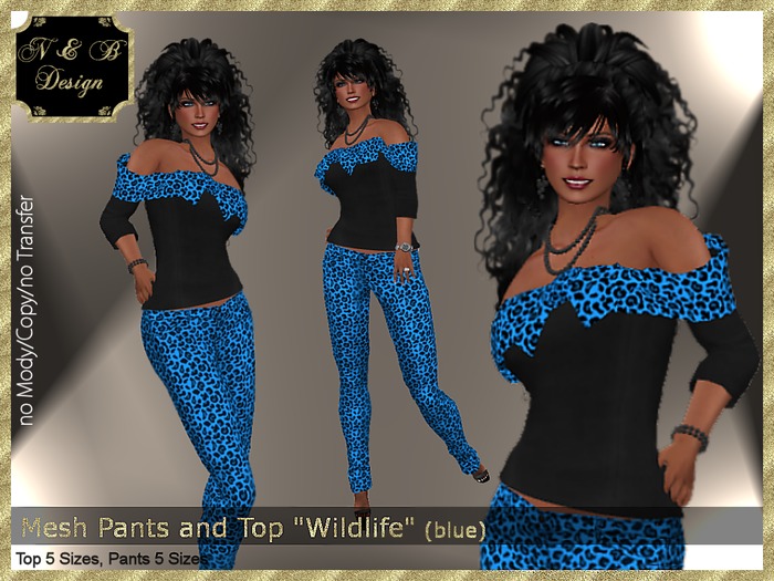 Second Life Marketplace - *N & B Design* Mesh Pants and Top Wildlife (blue)