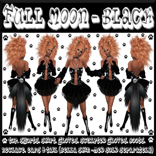 Second Life Marketplace - T&C Full Moon Neko Outfit (Goth/Urban/Punk) BLACK