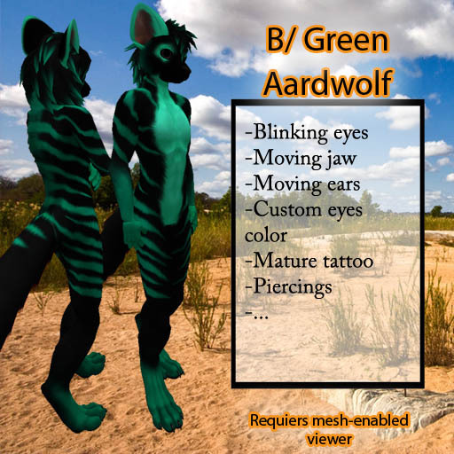 Second Life Marketplace - Furry Aardwolf - Black Green