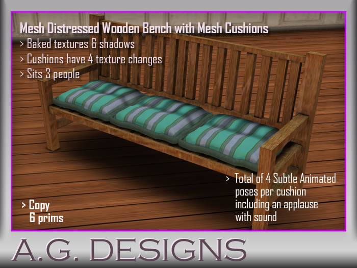 Second Life Marketplace - A.G. DESIGNS - Distressed Wooden Bench - COPY