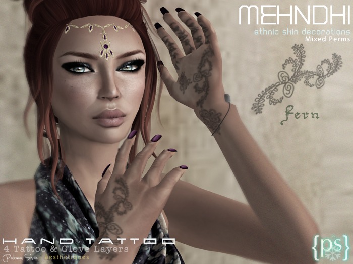 Second Life Marketplace - PS^Mehndi Hand Tattoos : Henna Fern
