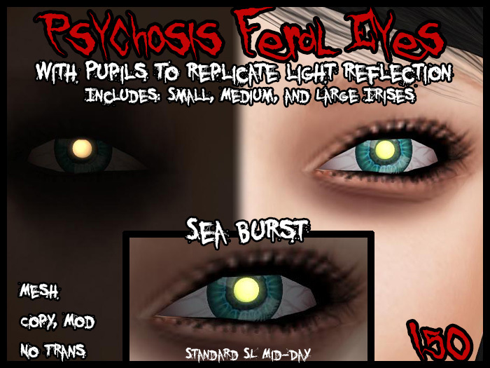 Second Life Marketplace - Psychosis Feral Mesh Eyes - Sea Burst