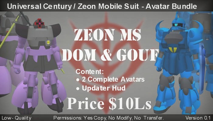 Second Life Marketplace - Zeon MS Dom & Gouf (MSG:UC, Low quality)