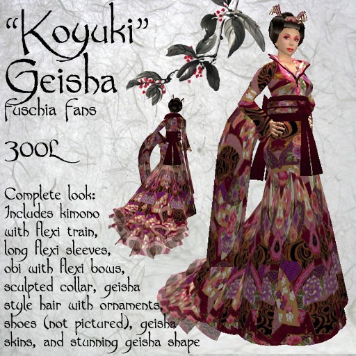 Second Life Marketplace - Koyuki - Geisha Outfit: Fuschia Fans - SALE