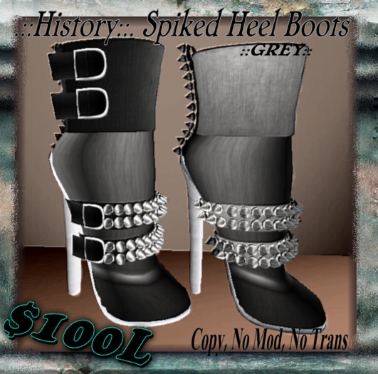 Second Life Marketplace - .::FS::. History:: Spiked Heel Boots Grey