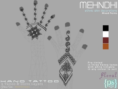 Second Life Marketplace - PS^Mehndi Hand Tattoos : Henna Floral