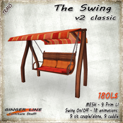 Second Life Marketplace - [Ginger Line] The Swing V2 Classic - Mesh Swing double seat with 18 ...