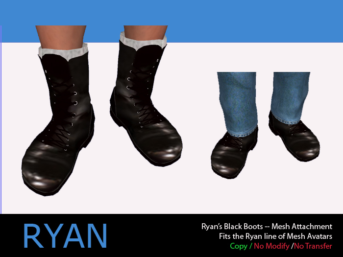 Second Life Marketplace - Ryan's Black Boots -- Mesh Attachment