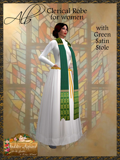Second Life Marketplace - *Goddess* Pastor's Alb with Green Satin Stole ...