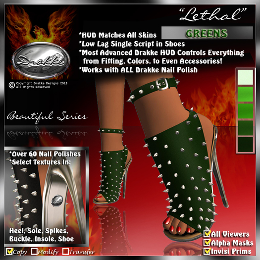 Second Life Marketplace - Drakke! "Lethal" Stilettos (Greens) ~ (works ...