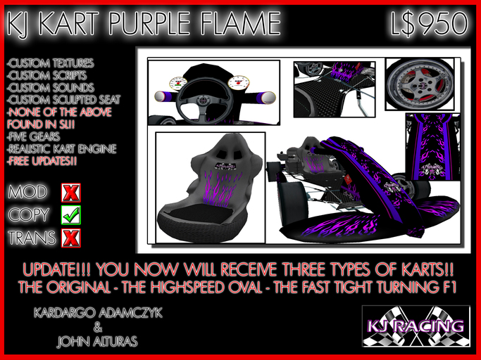 Second Life Marketplace - KJ Next GEN F1 Go Kart Purple Flames