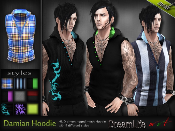 Second Life Marketplace - Damian Hoodie * Rigged Mesh (HUD Driven) * 9 ...