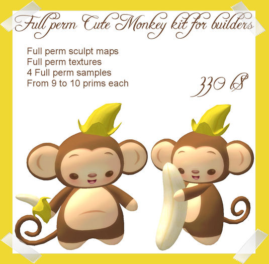 Second Life Marketplace - Full Perm Cute Monkey kit for builders