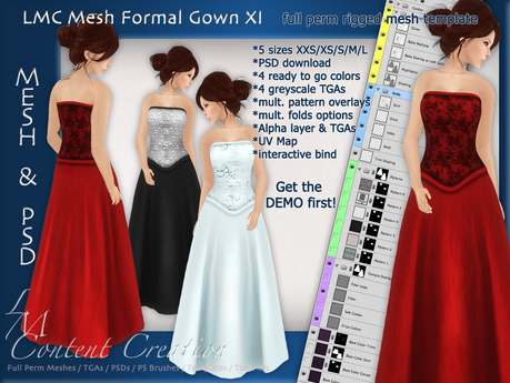Second Life Marketplace - LMC Mesh Templates - Formal Gown XI - Fully ...