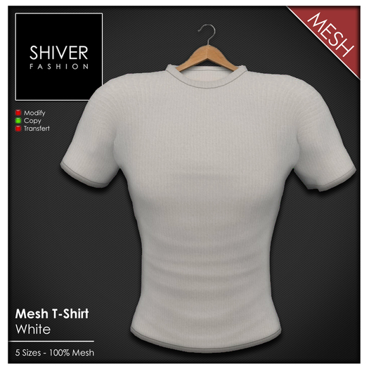 Second Life Marketplace - Shiver - Men Mesh T-Shirt White - 5 sizes