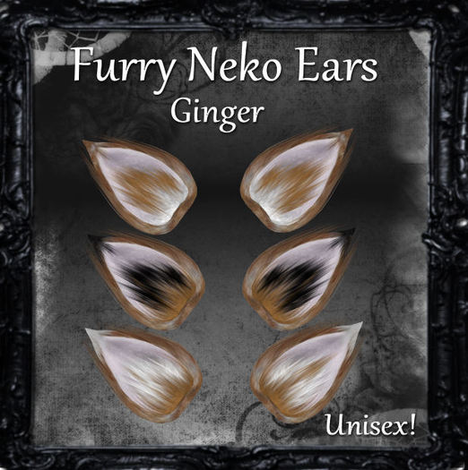 Second Life Marketplace - Psychotic Neko Furry Ears Ginger Unisex PN