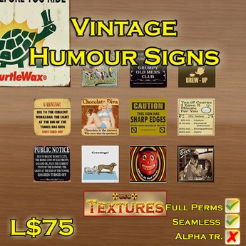 Second Life Marketplace - USC Textures - Vintage Humour Signs