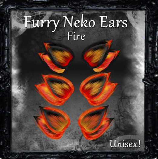 Second Life Marketplace - Psychotic Neko Furry Ears Fire Unisex PN