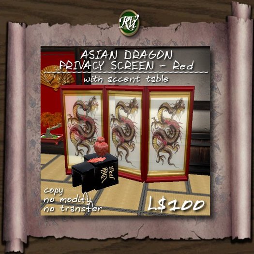 Second Life Marketplace - Asian Dragon Privacy Screen - Red Frame ...