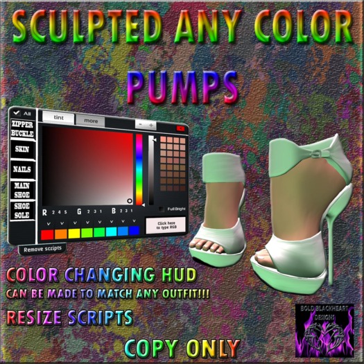 Second Life Marketplace - BBD - Sculpted Any Color Pumps!