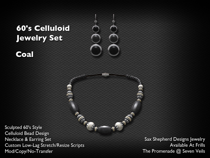 Second Life Marketplace - !SSD ~ Frills ~ 60's Celluloid Jewelry Set ~ Coal