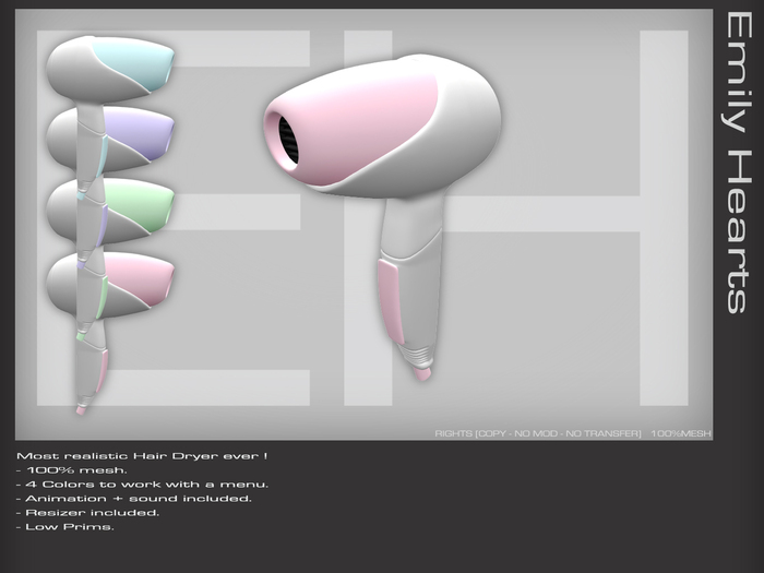 Second Life Marketplace - [Emily Hearts] - Hair Dryer Model 2 - 4 ...