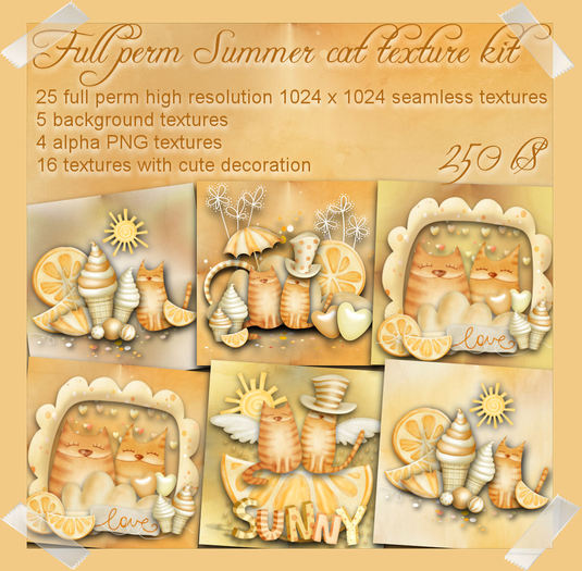 Second Life Marketplace - Summer cat full perm pack of 25 seamless textures