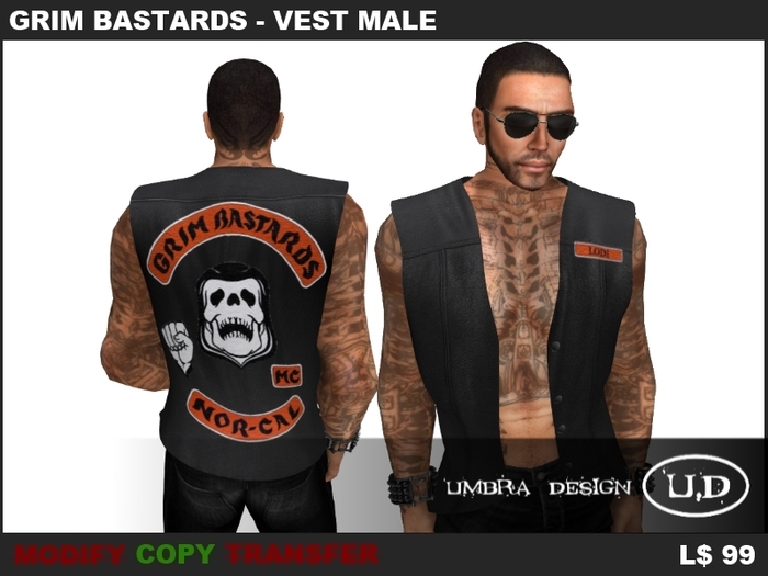 Second Life Marketplace - Umbra Design - Grim Bastards - Colete / Vest - SOA (male) MESH
