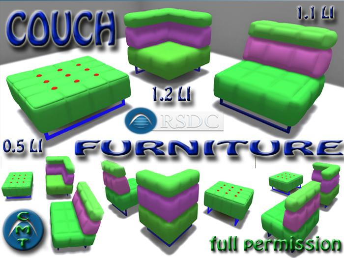 Second Life Marketplace - RSDC FURNITURE - COUCH HIGH BUILDER'S KIT