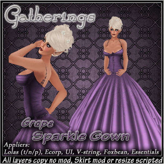 Second Life Marketplace - Gatherings Grape Sparkle Gown (Implant Ready)