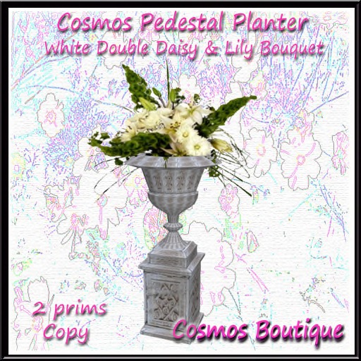 Second Life Marketplace - Cosmos Pedestal Planter White Double Daisy ...