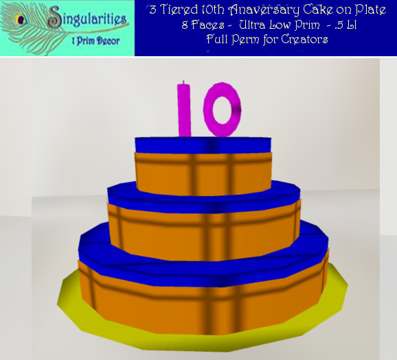 Second Life Marketplace - Mesh 3 Tiered 10th Aanversary Cake 1 Prim ...