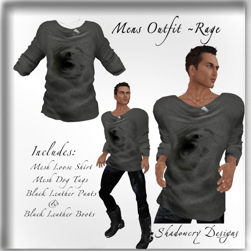 Second Life Marketplace - Mens Mesh Outfit Rage with Army Tags, Black ...