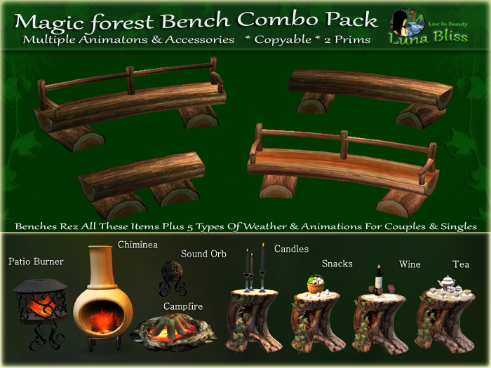 Second Life Marketplace - Magic Forest Bench Combo Pack - 4 Copyable ...