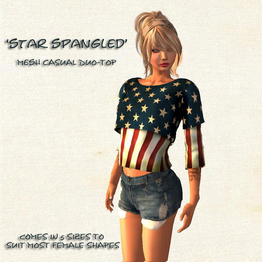Second Life Marketplace - {REVERIE} Mesh Casual Duo-top - Star Spangled