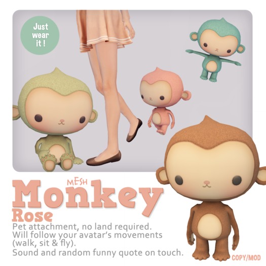 Second Life Marketplace - *MishMish* Rose Monkey Pet [Rez]