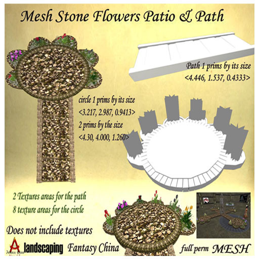 Second Life Marketplace - Mesh Stone Flowers Patio & Path BP full perm