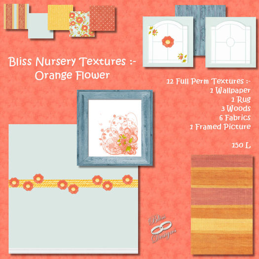 Second Life Marketplace - Bliss Nursery Textures - Orange Flower - Box