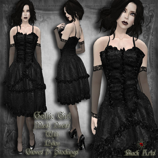 Second Life Marketplace - ~Black Arts~Gothic Girl Mesh Dress Black