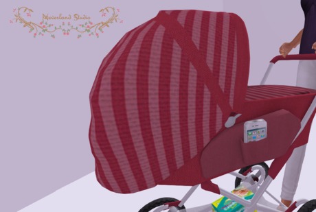 Second Life Marketplace - Neverland - Prim Baby Stroller - Striped Pink