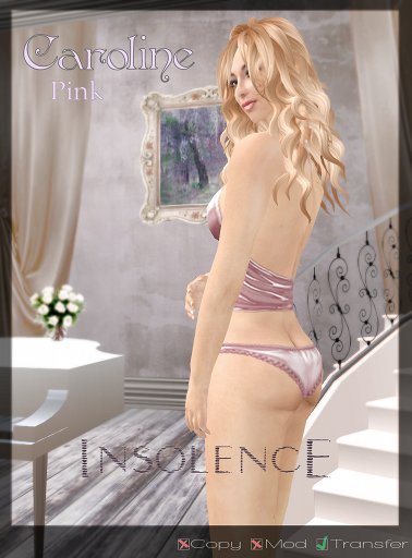 Second Life Marketplace - Caroline Pink Satin Ensemble by INSOLENCE Lingerie
