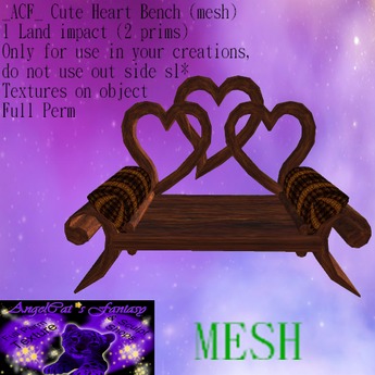 Second Life Marketplace - Sale 50 % off _ACF_ Cute Heart Bench w ...
