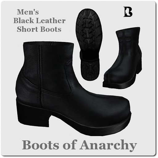 Second Life Marketplace - Boots of Anarchy Men's Black Leather Short Boots