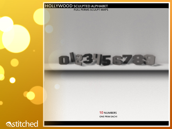 Second Life Marketplace - STITCHED Hollywood Sculpted Alphabet (NUMBERS ...